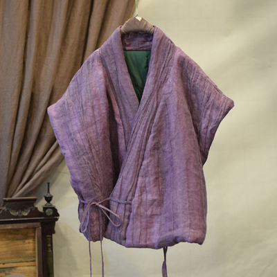 好穿百搭舒服亚麻肌理皱夹棉马甲