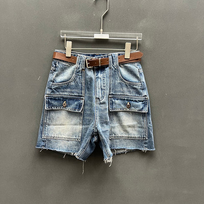 春季工装高腰多口袋牛仔热裤女