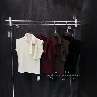 wu33韩版设计感绑带短袖T恤