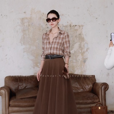 NeedShop1 【棕色格子衬衫】简约显白衬衫