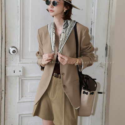 NeedShop1 2025春季新款卡其色圆领垂感宽松休闲西服外套女