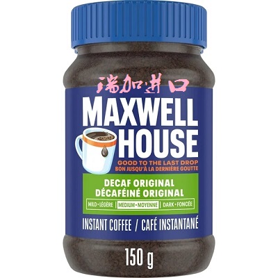包邮加拿大Maxwell House麦斯威尔脱因速溶咖啡150克*2瓶中度烘焙