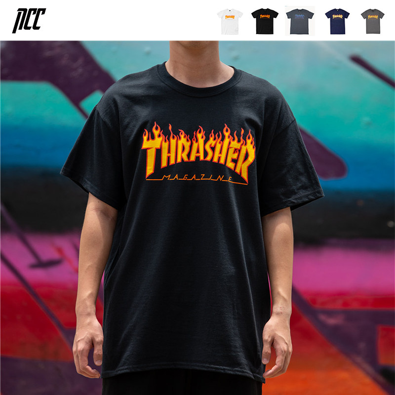 新衣城Thrasher Flame美版紫火焰短袖男 情侣正品滑板T恤潮王一博