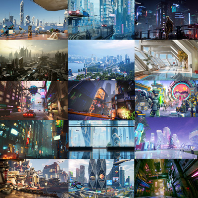 65套UE5虚幻5科幻赛博朋克城市全息未来元宇宙科技建筑场景大合集