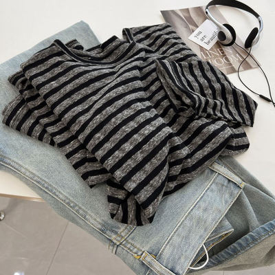 条纹长袖t恤女春秋季纯棉打底衫