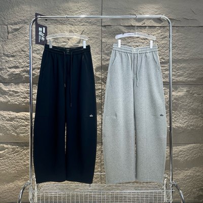 官网正品ALO秋冬直筒加绒卫裤男女系绳纯棉百搭刺绣logo长裤情侣