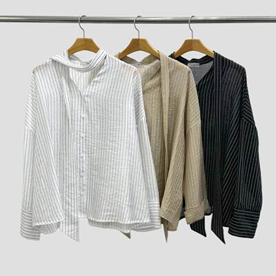 韩国东大门2026春夏季新品Neutra 条纹系带领长袖衬衫