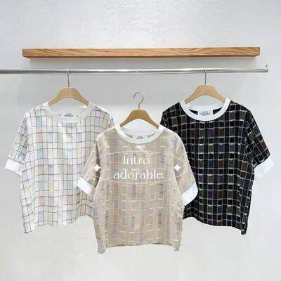 韩国东大门2026夏季新款INTRO时尚百搭圆领格子上衣