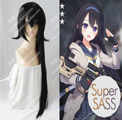 cosplay假发 少女前線 sass 黑色 80cm 1米长直发 翻翘鬓角m刘海