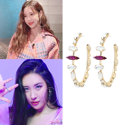 韩国镶钻水晶耳圈李宣美同款