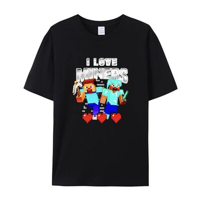 I love miners我爱我的世界游戏周边圆领T恤男女即可宽松百搭短袖