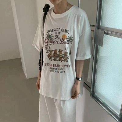 短袖宽松休闲韩国代购印花棉T恤