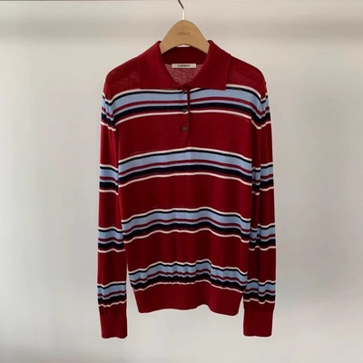 韩国代购套头翻领撞色条纹针织衫