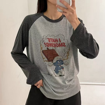 长袖洋气韩国代购卡通印花T恤女