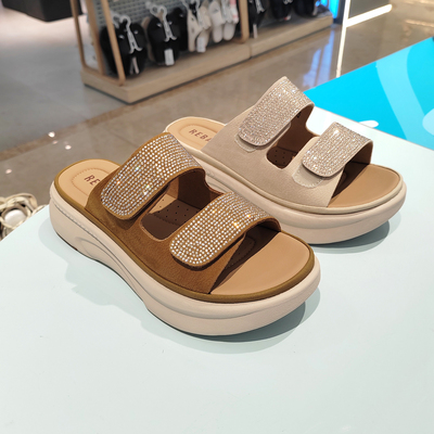 瑞贝卡夏季水钻厚底增高女一字拖