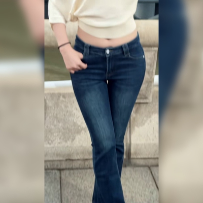 低腰弹力修身显瘦复古微喇牛仔裤