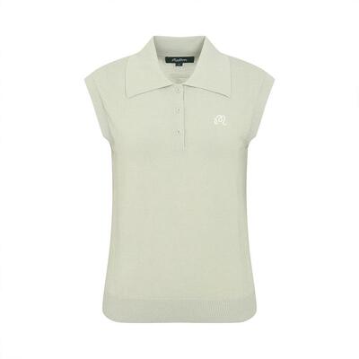 代购MALBON GOLF女士POLO衫透气舒适修身简约米色棉混纺短袖翻领