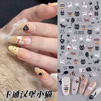 可爱卡通美甲贴纸童趣涂鸦猫咪小猫ins风甜酷3D指甲油胶贴花装饰