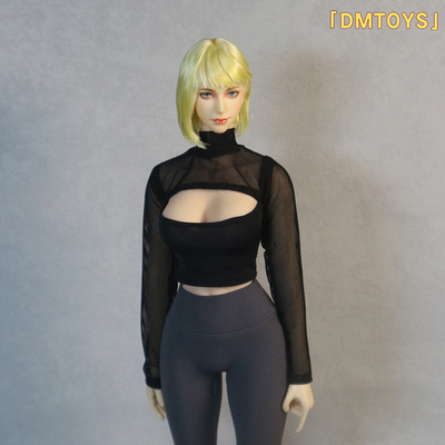 现货DMTOYS 1/6女兵人衣服冰丝网纱拼接T恤 潮流可动人偶服装配件