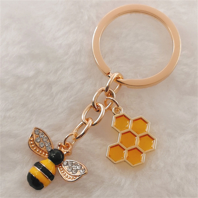 1Pc Cute Women Hexagon Honeycomb Drip Oil Rhinestone Bee