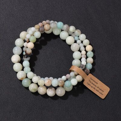 3pcs Natural Stone Amazonite Bracelet 4 6 8 mm Beads Pink