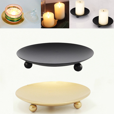 Iron Black Gold Plated Candle Holders Pillar Metal Plate