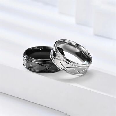 Men’s Silver Color Black Stainless Steel Ring Groove