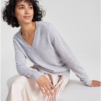 美国代购Charter Club100%羊绒衫V领毛衣针织衫薄款舒适浅灰色新