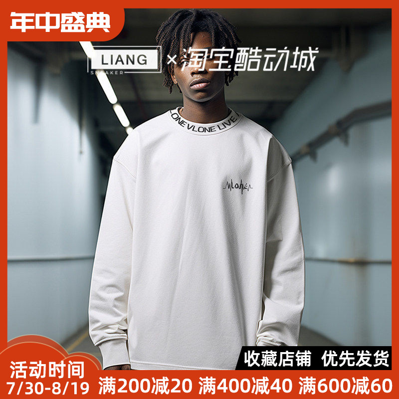 VLONE 心电图刺绣logo 提花半高领 重磅宽松长袖T恤 男女同款