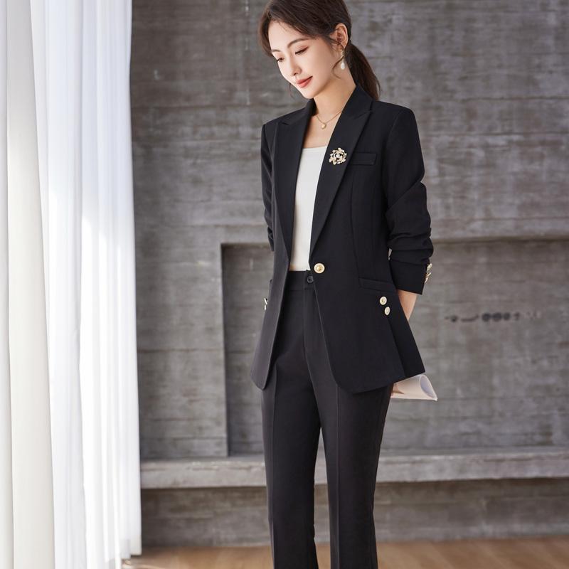 职业西装套裤女春酒店行政管理长袖工作服美容院珠宝店阔腿裤正装