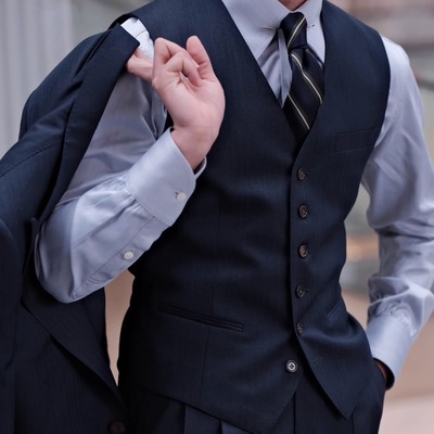 SEEKMITED蓝灰色人字纹V领背心修身羊毛男马甲