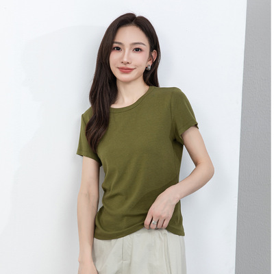 忆霏圆领短袖T恤女亲肤透气显瘦