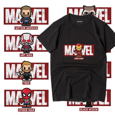 纯棉宽松半袖体恤上衣服漫威联名短袖钢铁侠蜘蛛侠T恤男女marvel