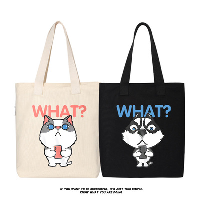 what卡通猫狗帆布手提单肩包