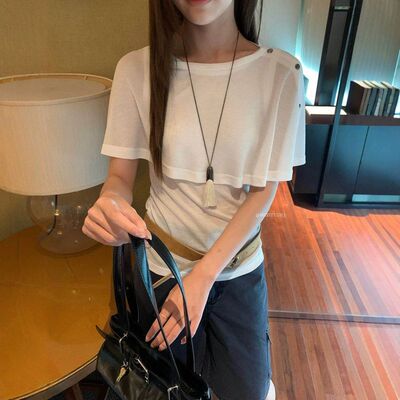 MZI STUDIO夏季时髦纽扣圆领披肩+百搭收腰吊带背心两件套装13278