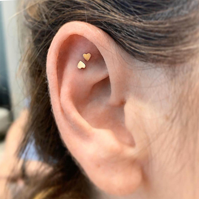爱心耳钉14K包金flat耳钉两个耳洞合适耳环多耳洞搭配精致耳骨钉
