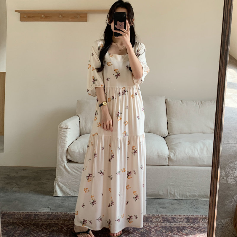 睡裙女夏季新款棉绸长袖睡衣家居服套装宽松大码可外穿薄款高级感