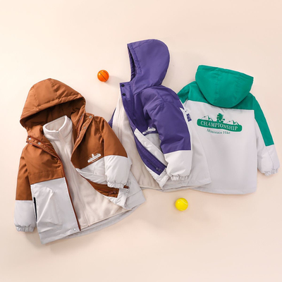 130-140码DSN儿童防风衣秋冬季男女童连帽夹棉冲锋衣外套