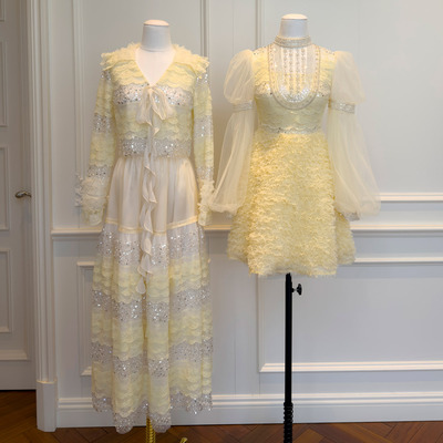 轻奢立体刺绣网纱亮片开衫半身裙连衣裙三件套71433+51352+69435