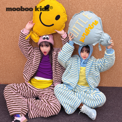 墨宝童装 MoobooKids_超软糯糯的月亮绒条纹连帽外套套装