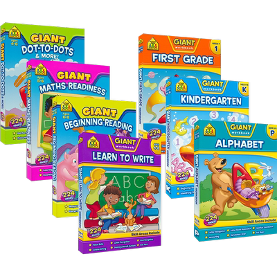 School Zone Giant Workbook Kindergarten 益智启蒙 自然拼读 字母 数学 益智游戏  综合练习册 英语启蒙 数学启蒙 英文原版