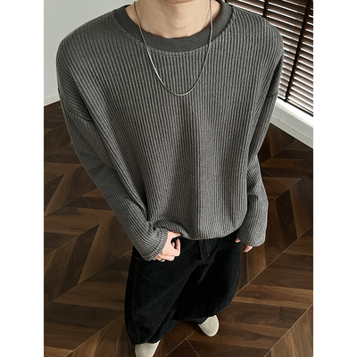 肌理感针织长袖T恤男圆领打底