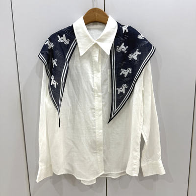 F7322欧洲站2026春款可拆卸丝巾单排扣宽松显瘦百搭天丝亚麻衬衫