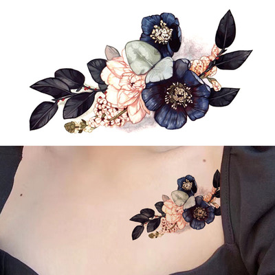 深色防水花卉高贵典雅刺青纹身贴