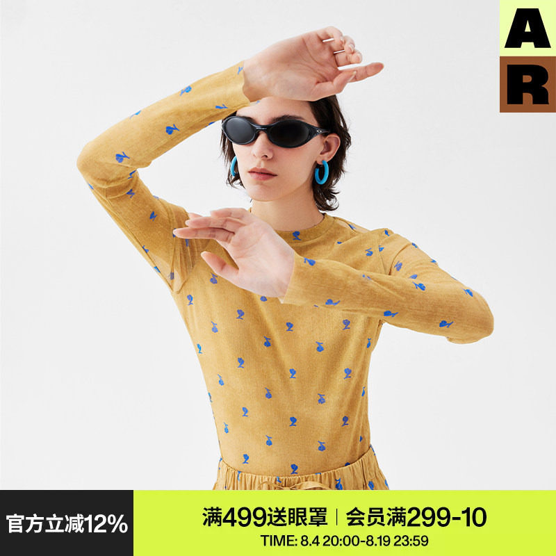 AR原创印花网纱打底衫时尚修身显瘦上衣可外穿内搭女薄款26年新款