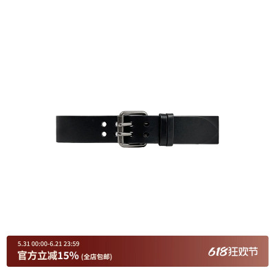 ECHOADE复古做旧宽版黑色做旧银方扣牛皮腰带