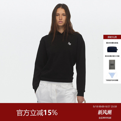 ECHOADE软糯高弹华夫格材质 利落正肩版型logo刺绣连帽长袖T恤