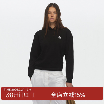 ECHOADE软糯高弹华夫格材质 利落正肩版型logo刺绣连帽长袖T恤