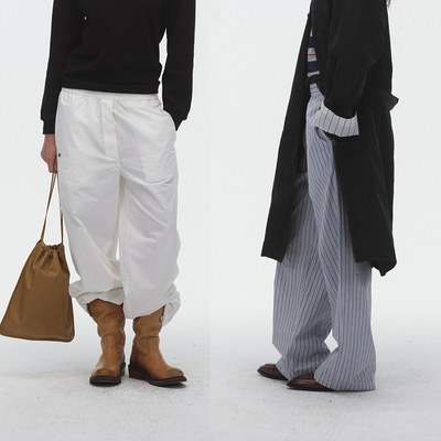 ECHOADE理性松弛感 宽松直筒版型松紧腰设计亲肤休闲条纹长裤