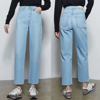 'motherdenim直筒高腰牛仔裤蓝色
